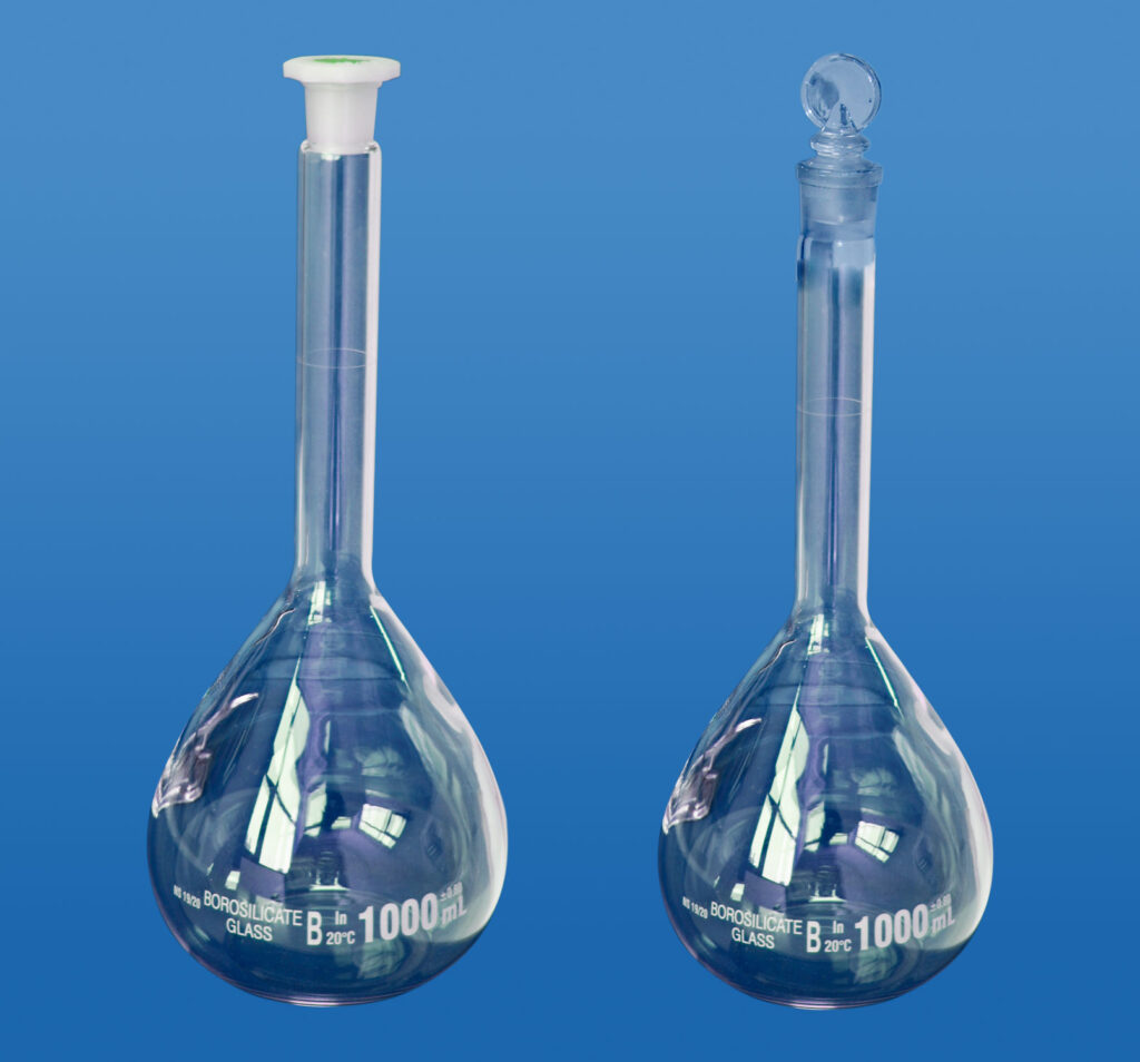 VOLUMETRIC FLASK - 'CLEAR GLASS' PP STOPPER& GLASS STOPPER ...