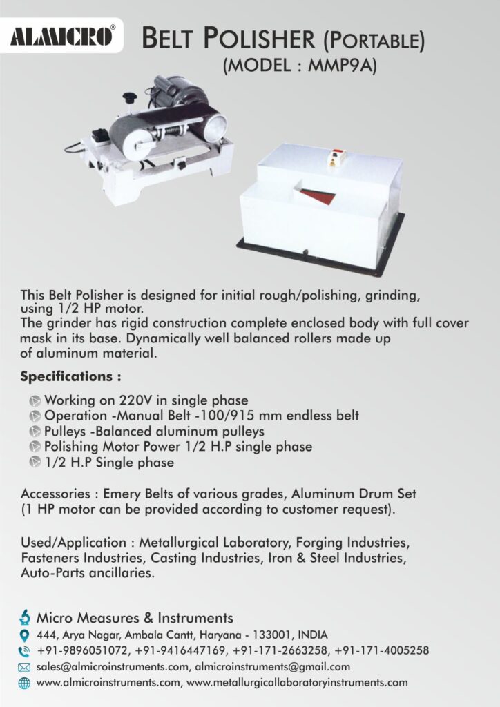Specimen Belt Grinder / Linisher (Portable) MMP – 9A - Almicroinstruments