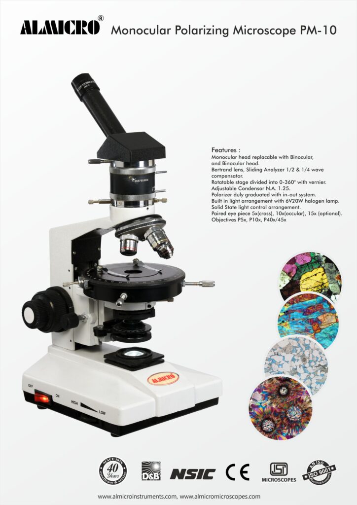 Inclined Monocular Polarising Microscope (PM - 10) - Almicroinstruments